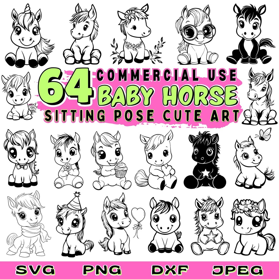 Baby Horse Sitting Pose SVG Bundle | Cute Baby Horse Clipart | Cricut ...