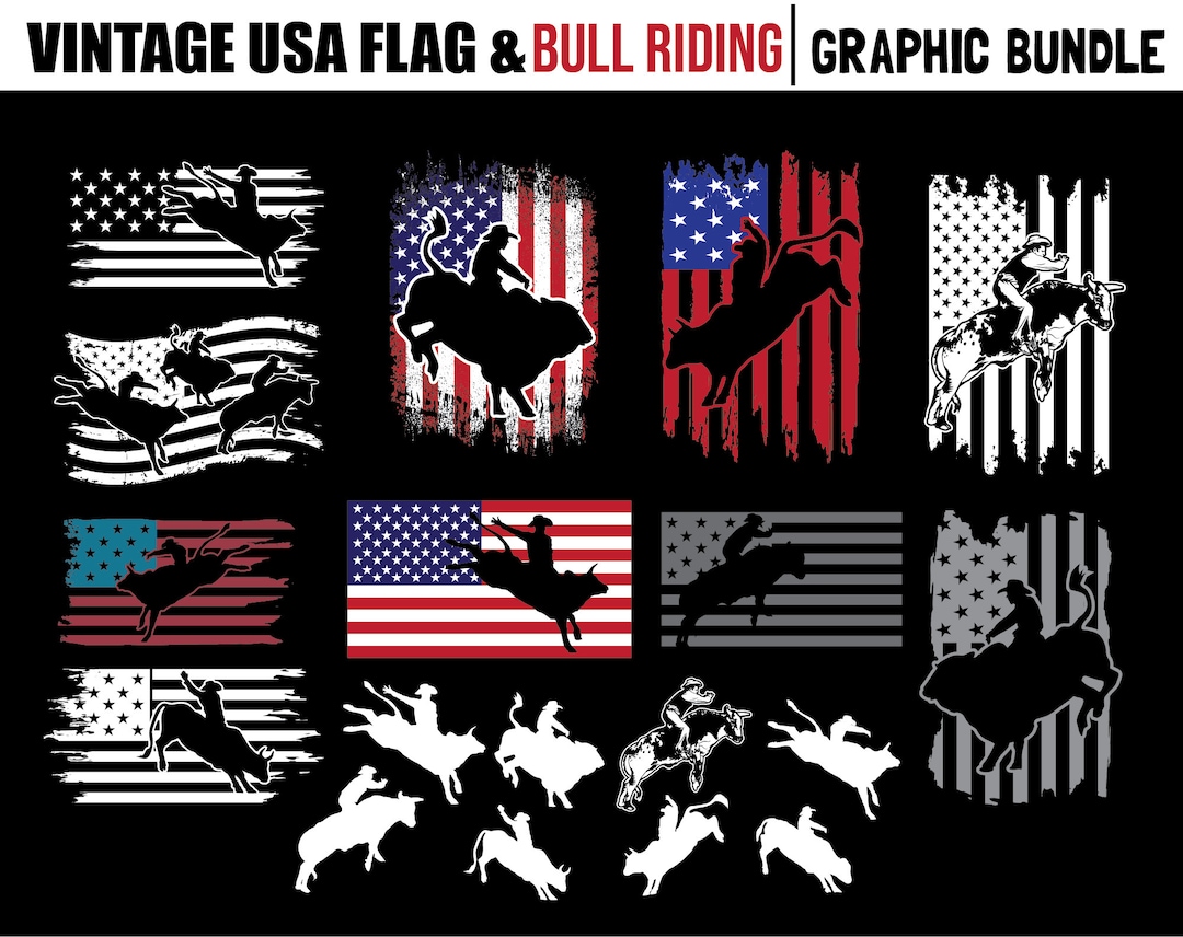 Bull Riding Svg Files - Bull Riding FLAG BUNDLE Rodeo Cowboy Bull Rider ...