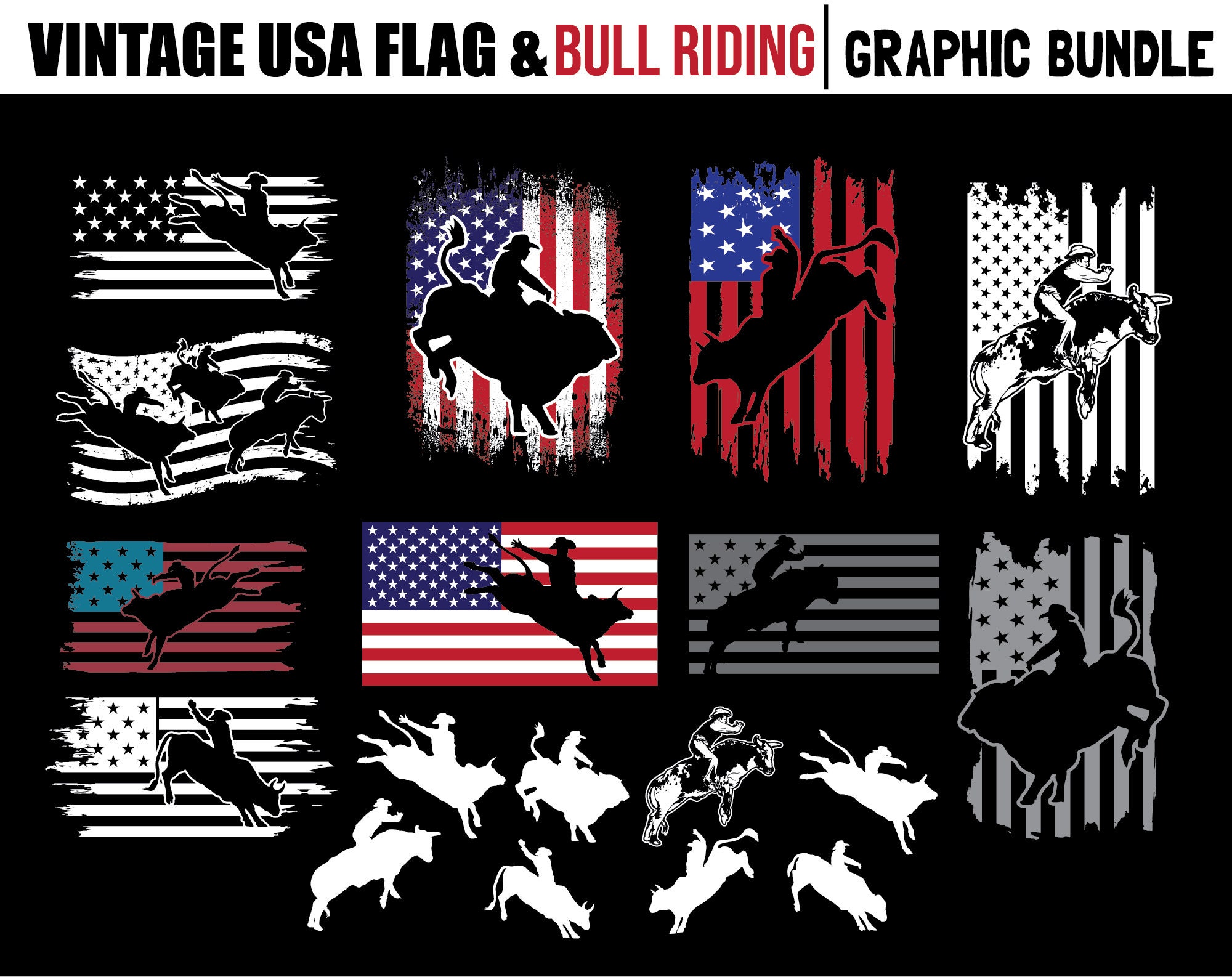 Bull Riding Svg Files - Bull Riding FLAG BUNDLE Rodeo Cowboy Bull Rider ...