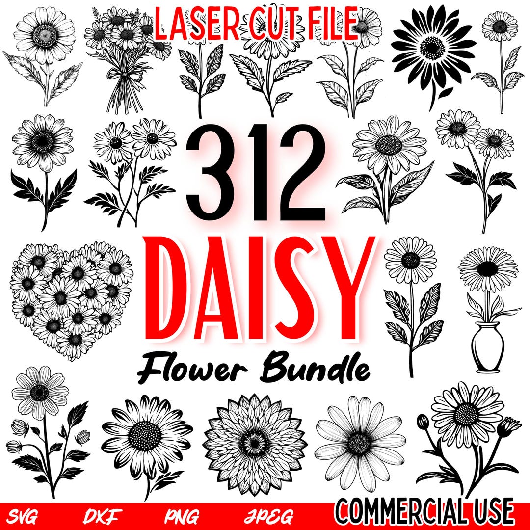 Daisy Flower DXF Bundle | Floral Laser Cut Files | Daisy Vector Designs ...