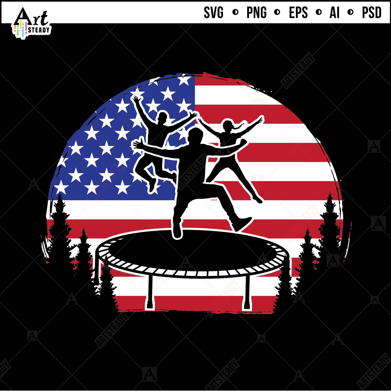 Trampoline Svg Files Cool Graphic of Sunset and Flag Art | Etsy
