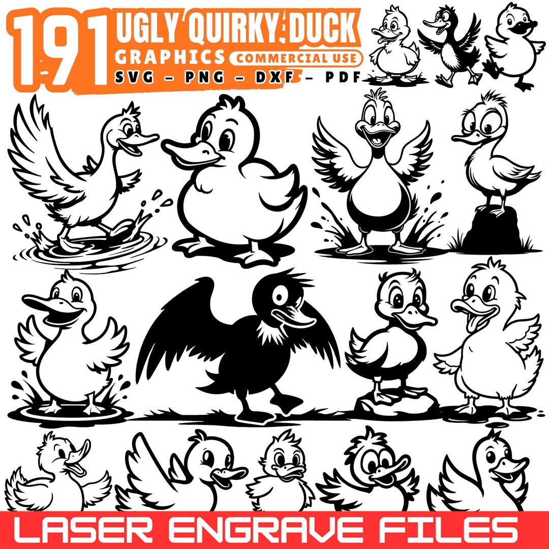 Laser Engrave Files Ugly Quirky Duck Svg Png Pdf & Dxf Bundle Funny ...