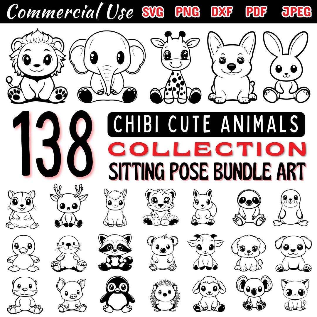 Chibi Selected Cute Animals Graphic Files Design Bundle Svg Dxf Png Pdf ...