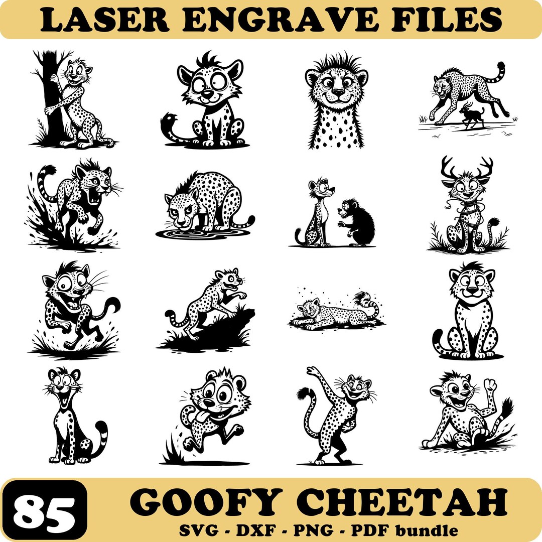 Laser Engrave Files Goofy Big Eyes Cheetahs Svg Png Pdf & Dxf Bundle ...