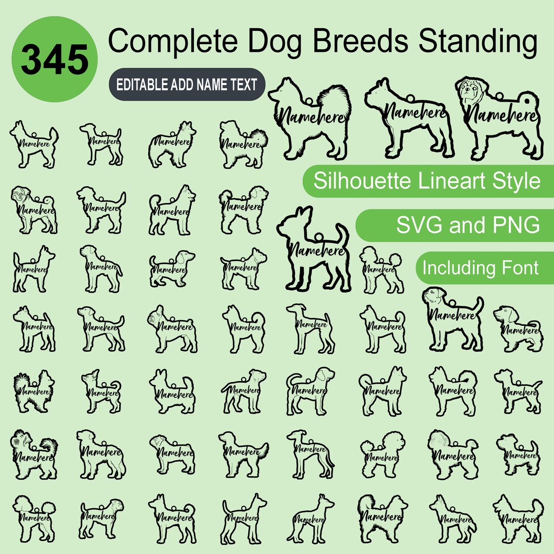 Editable Dog Name Text Svg Dxf Pdf Png Jpeg Bundle | Standing ...
