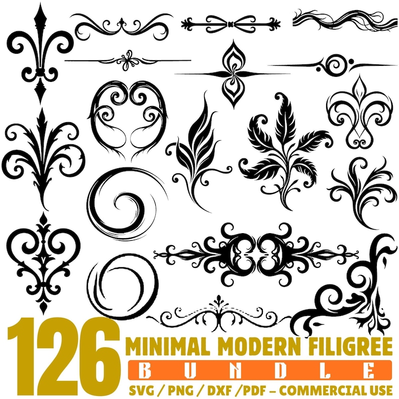 Minimal Modern Filigree Svg Png Pdf & Dxf Bundle for Elegant Crafts ...
