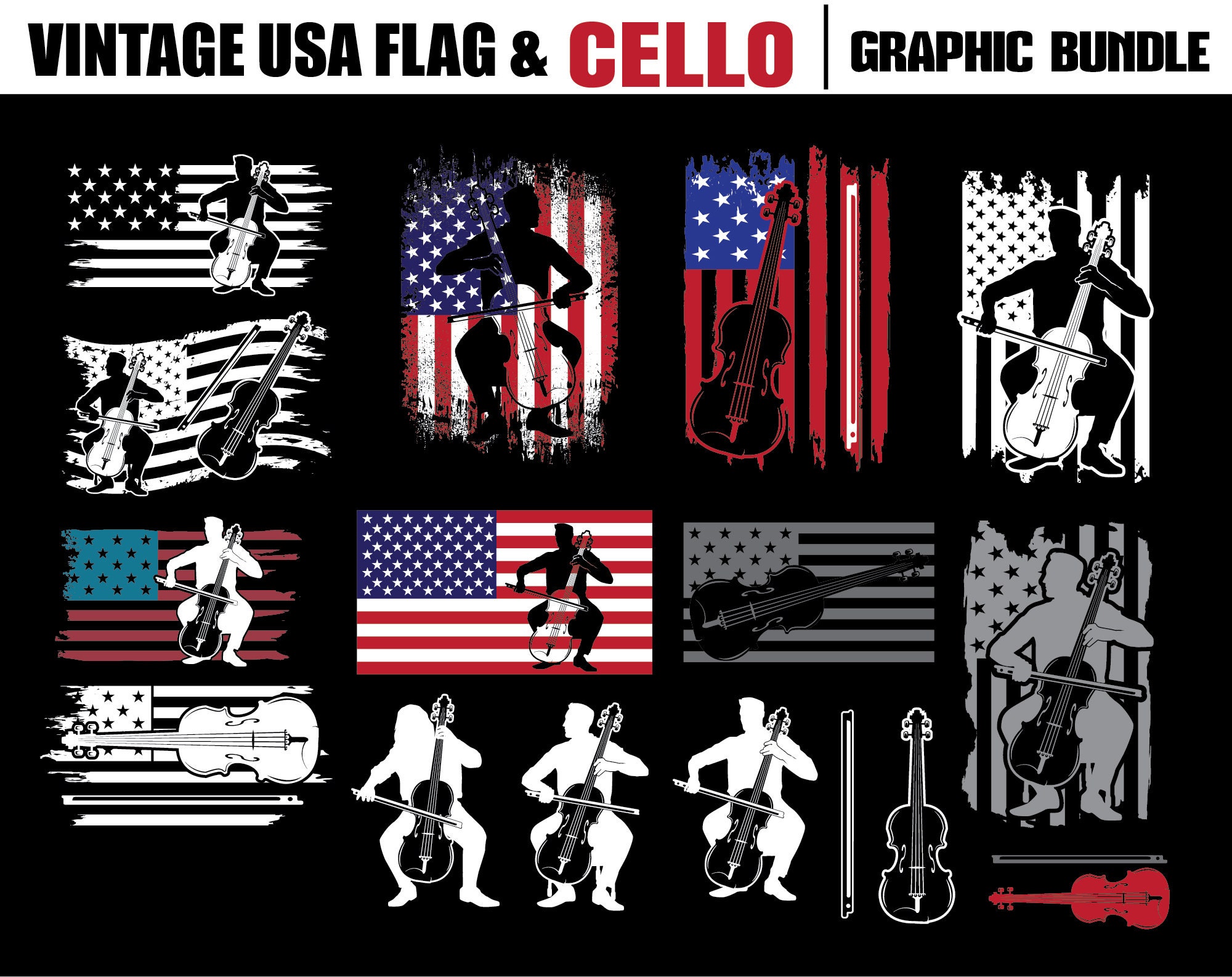 Cello Svg Files Cello FLAG BUNDLE Celist Musical Instruments | Etsy