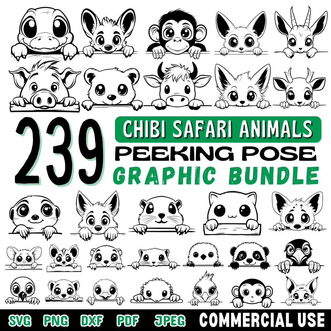 Chibi Safari Animals Cute Graphic Files Design Bundle Svg Dxf Png Pdf ...