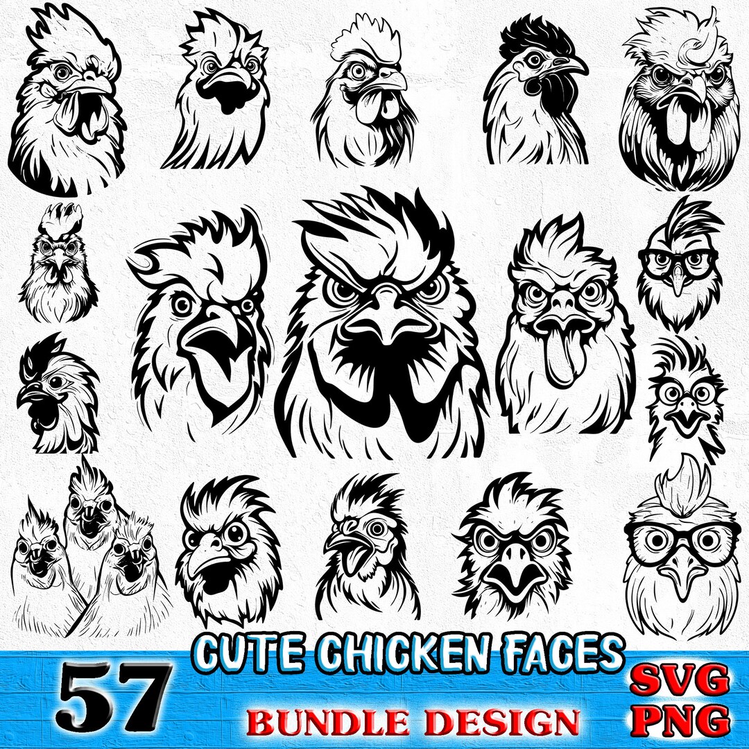 Cute Chicken Faces Bundle SVG, PNG Instant Digital Downloads - Etsy