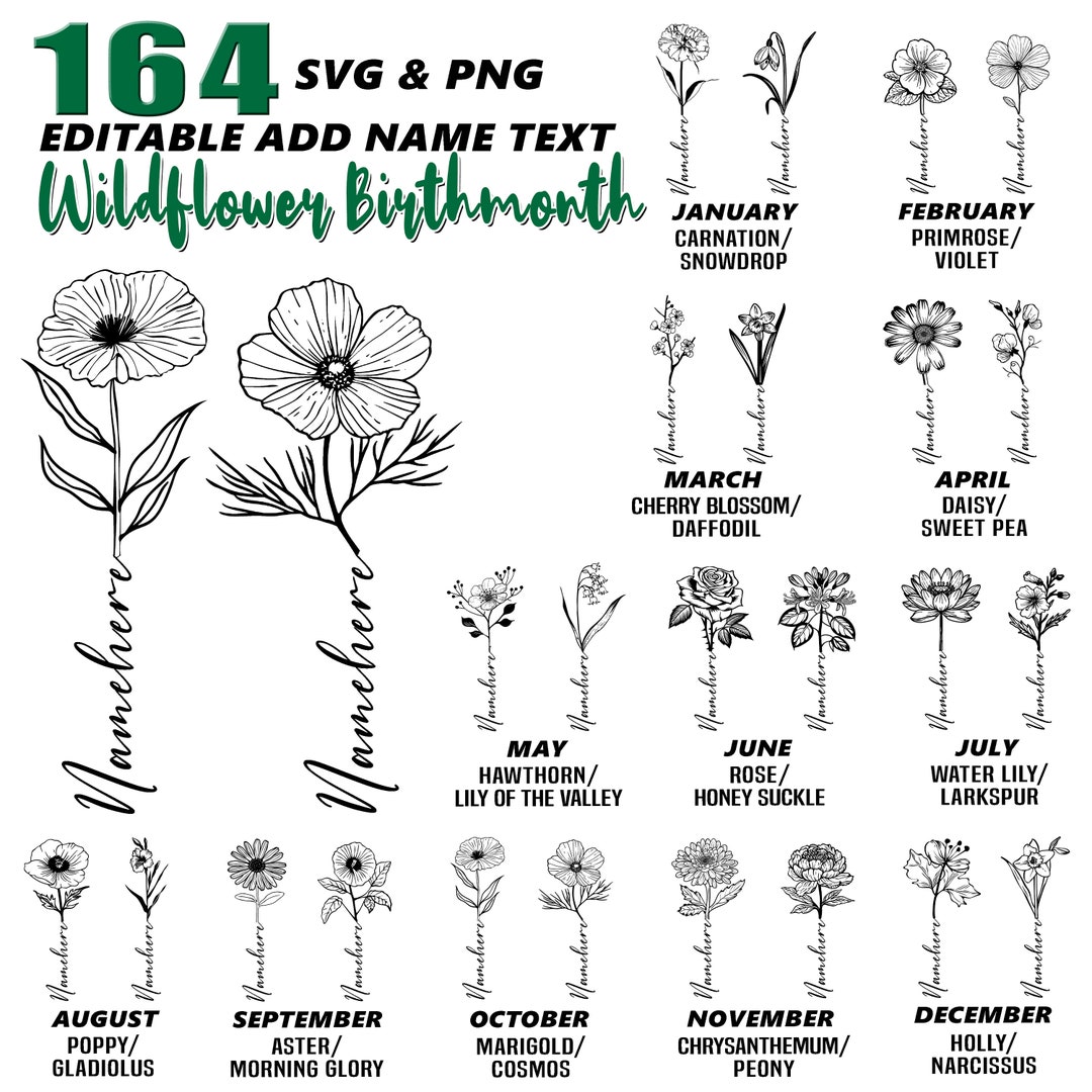 Laser Cut Files Wildflowers Editable Add Name Text - Wildflowers Birth ...