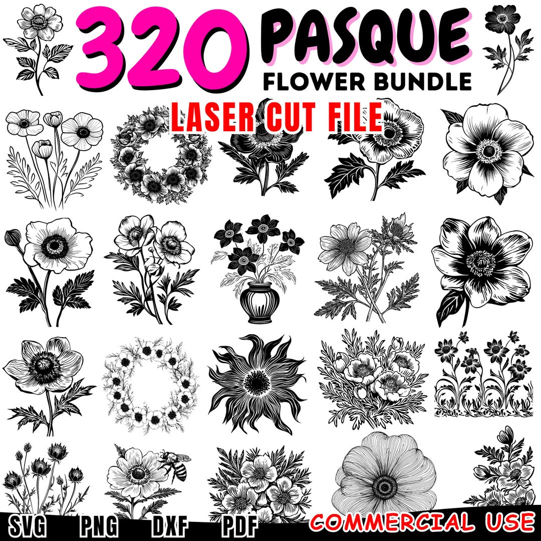 Pasque Flower DXF Bundle | Anemone Patens Laser Cut Files | Floral ...