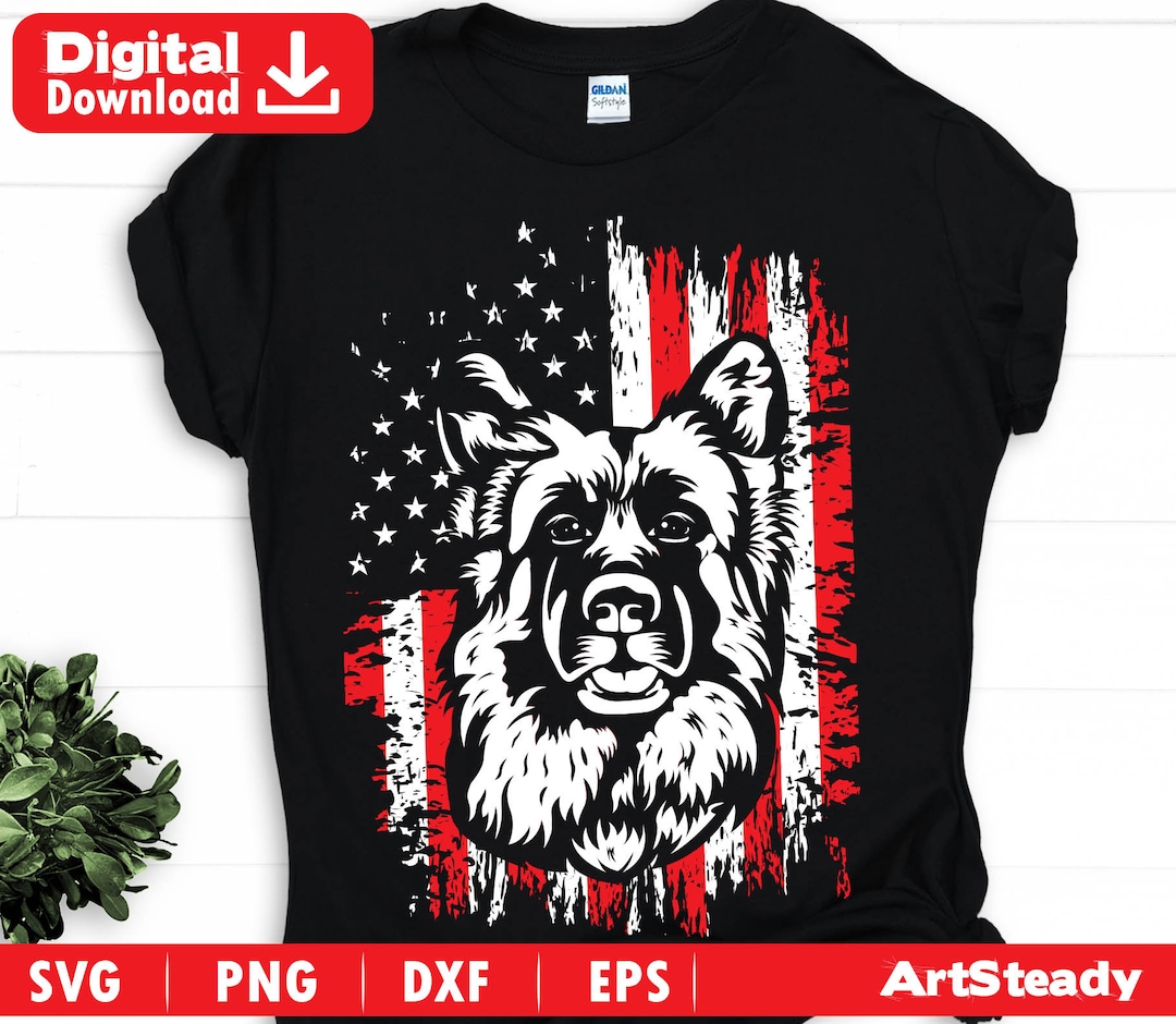 German Shepherd Dog Breed Svg Files G SHEPHERD VINTAGE USA Flag Instant ...