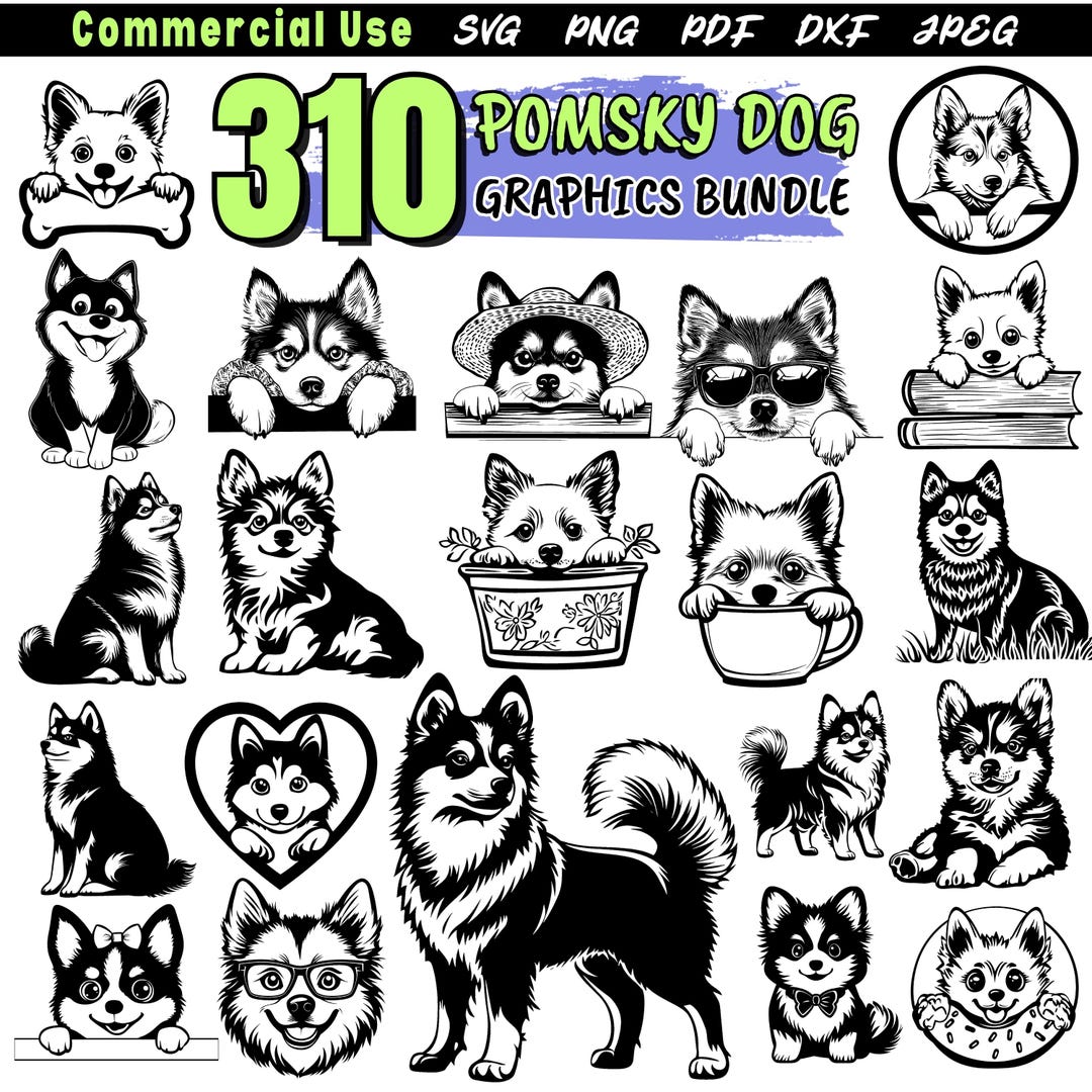 Pomsky Dog SVG Bundle Pomeranian Husky Cut Files Cute Puppy Clipart for ...