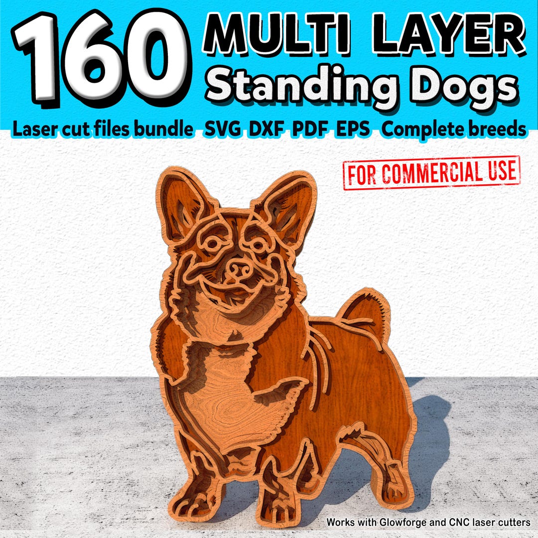 Multi Layer Laser Cut Files Bundle Dxf Svg Pdf and Eps - Standing Dogs ...