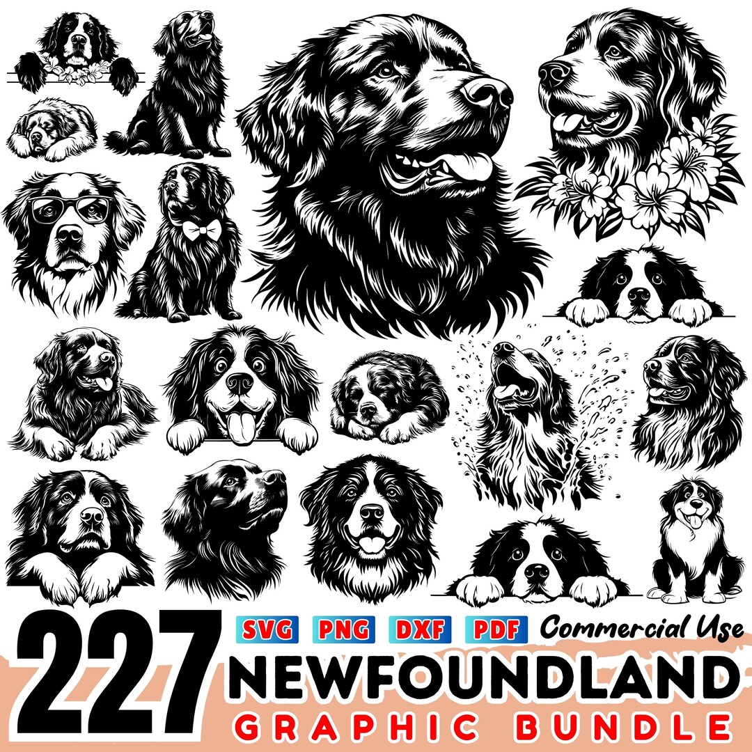 Newfoundland Dog SVG Bundle | DXF Files for Cricut | Dog Lover Clipart ...