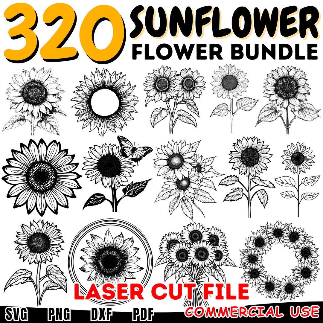 Sunflower Laser Cut Files SVG DXF Bundle | Floral Patterns | CNC Ready ...