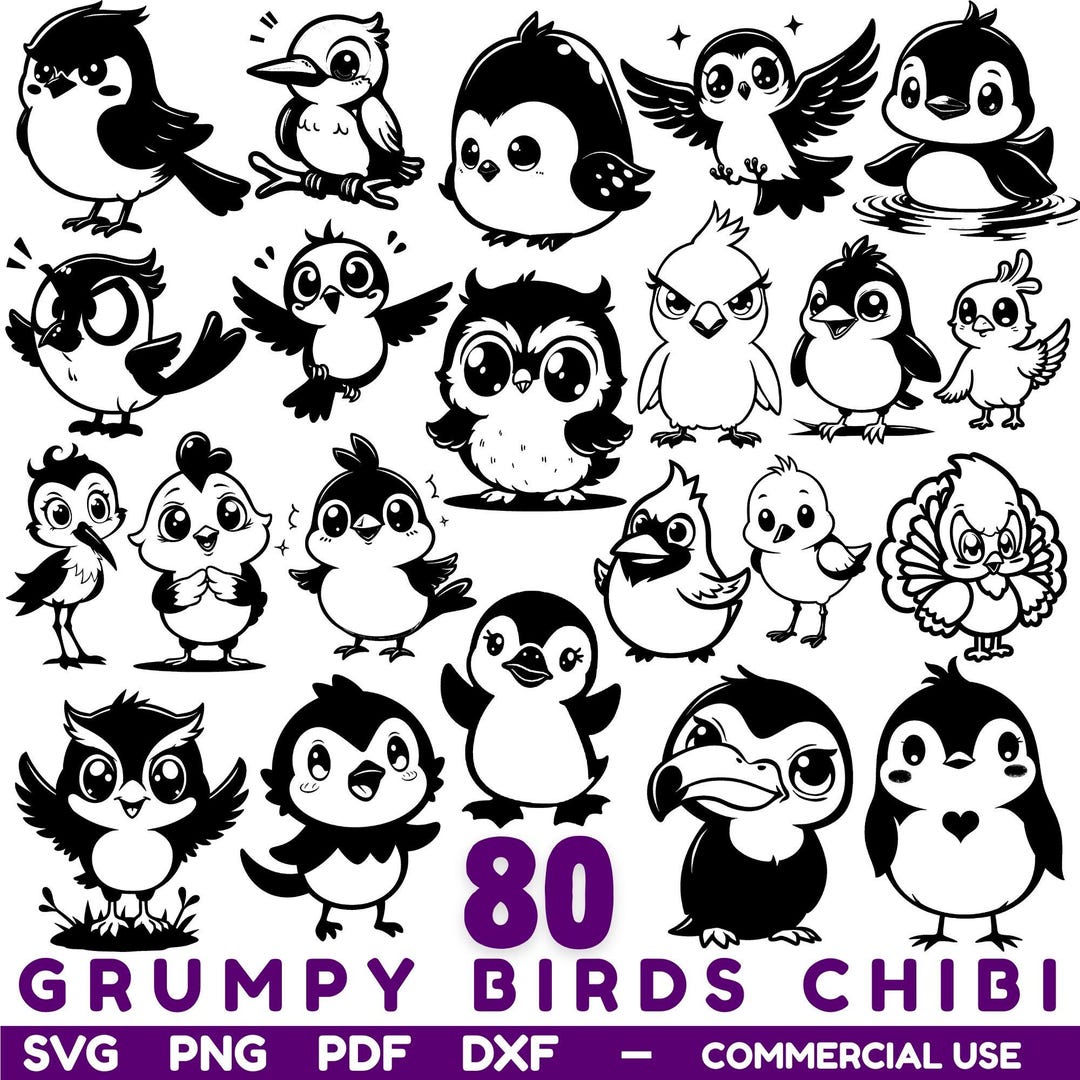 Grumpy Birds Chibi Svg Png Pdf & Dxf Bundle for Cricut Crafts Instant ...