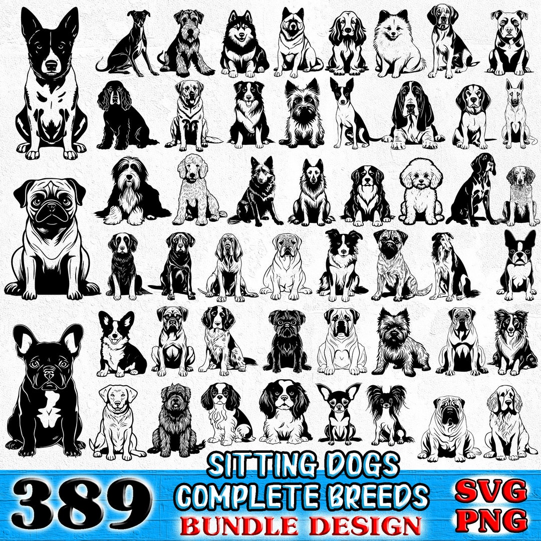 Cute Sitting Dogs Pet Owner Complete Breeds Bundle SVG, PNG Instant ...