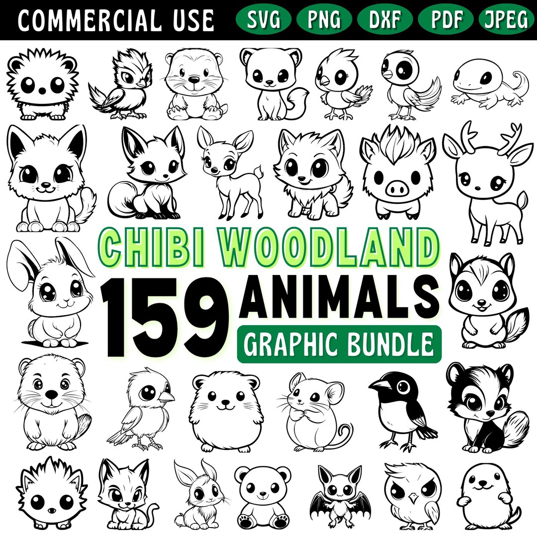Chibi Woodland Animals Cute Version Svg Dxf Png Pdf Jpeg Bundle Instant ...
