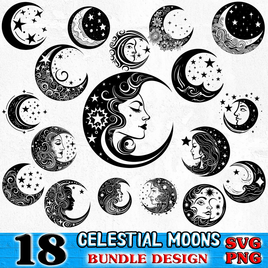 Celestial Moon Bundle SVG, PNG Instant Digital Downloads - Etsy