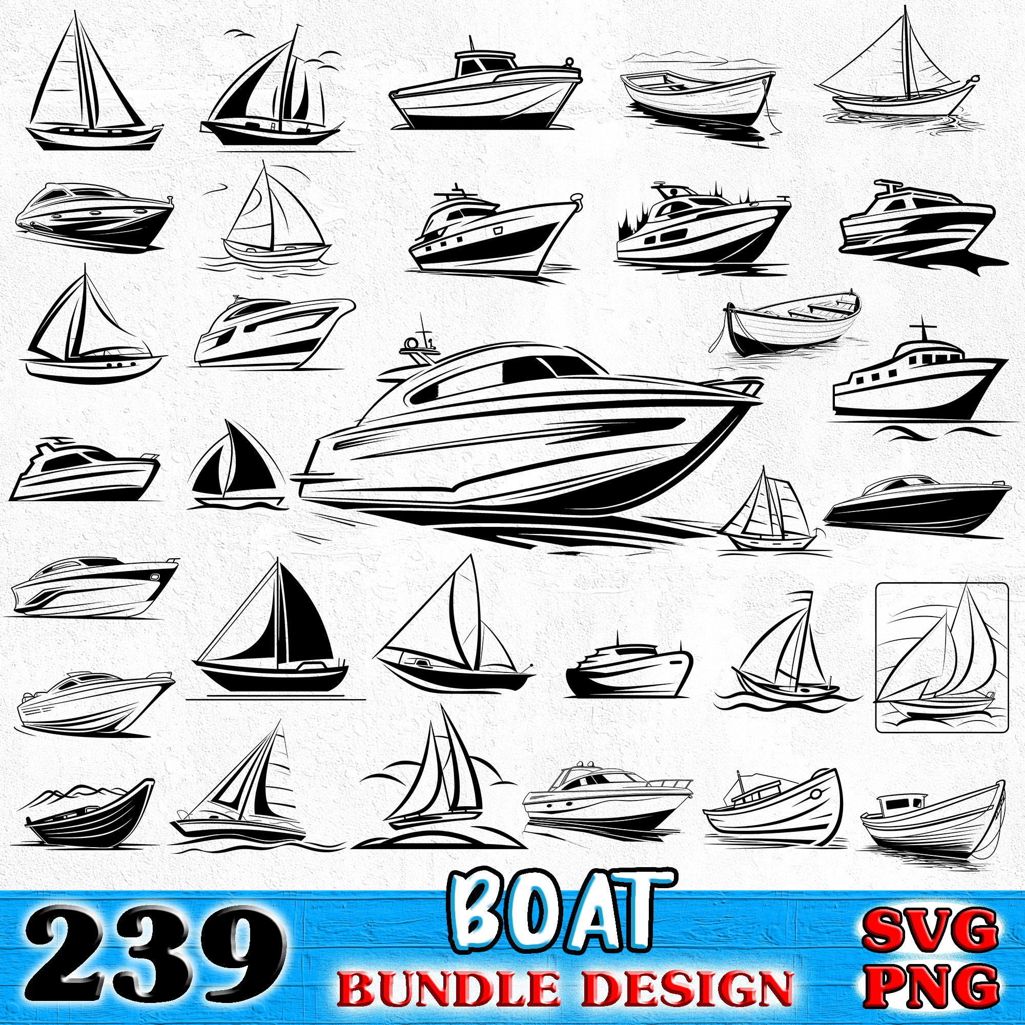 Boat SVG Bundle, Fishing Boat and Sailboat Clipart for Cricut Crafts ...