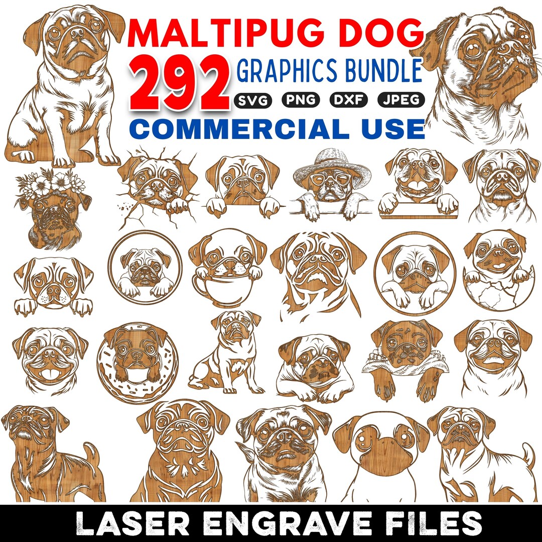 Maltipug Dog Engraving Bundle | CNC Laser Ready | Detailed Dog Designs ...