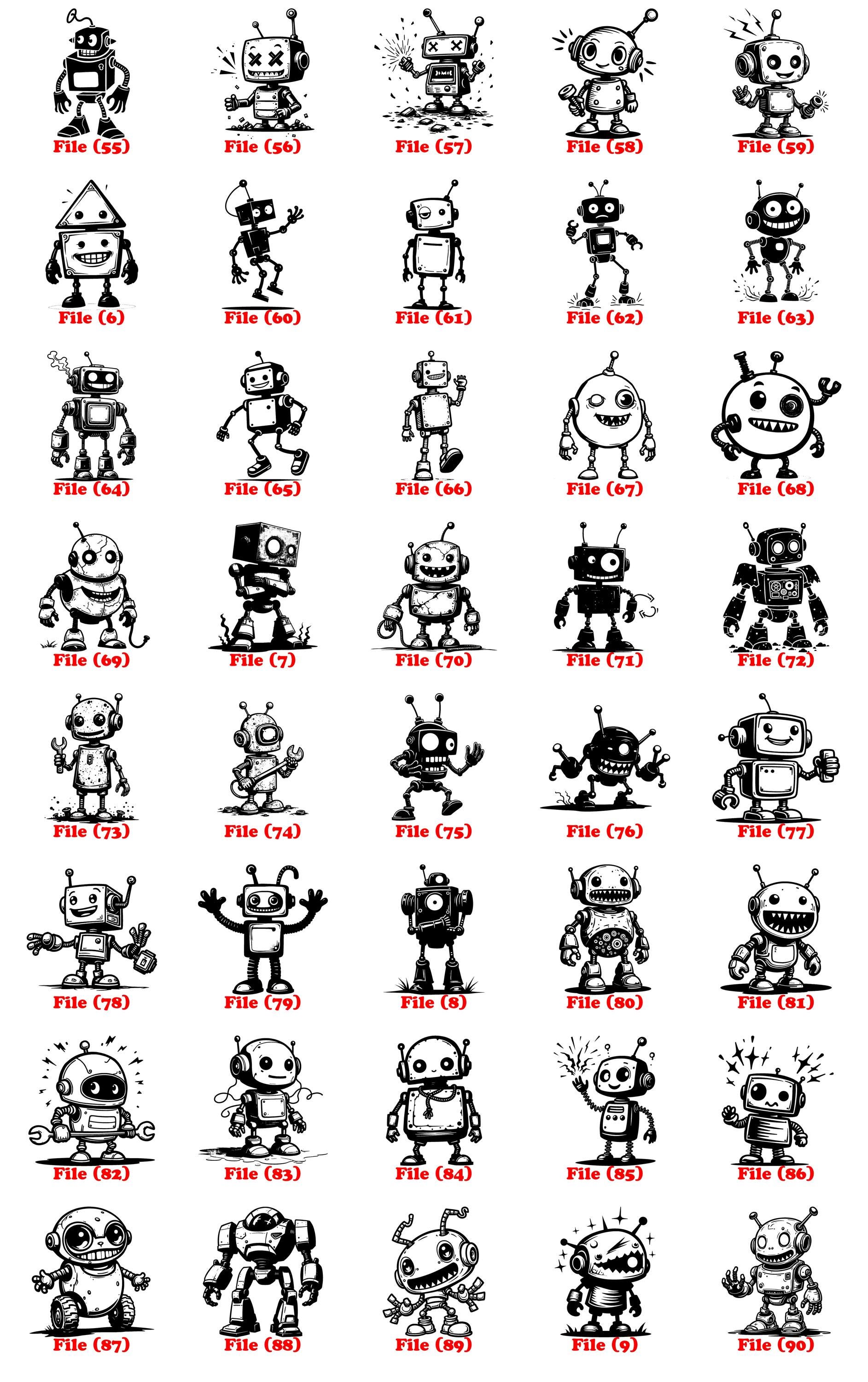 Quirky Funny Robots Collection Svg Png Pdf & Dxf Bundle Featuring ...