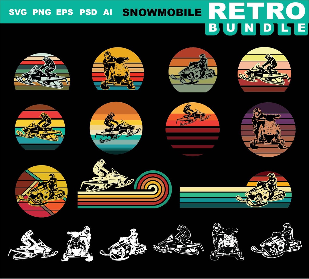 Snowmobile Svg and Png Bundle Featuring Retro Snowmobiling Designs With ...