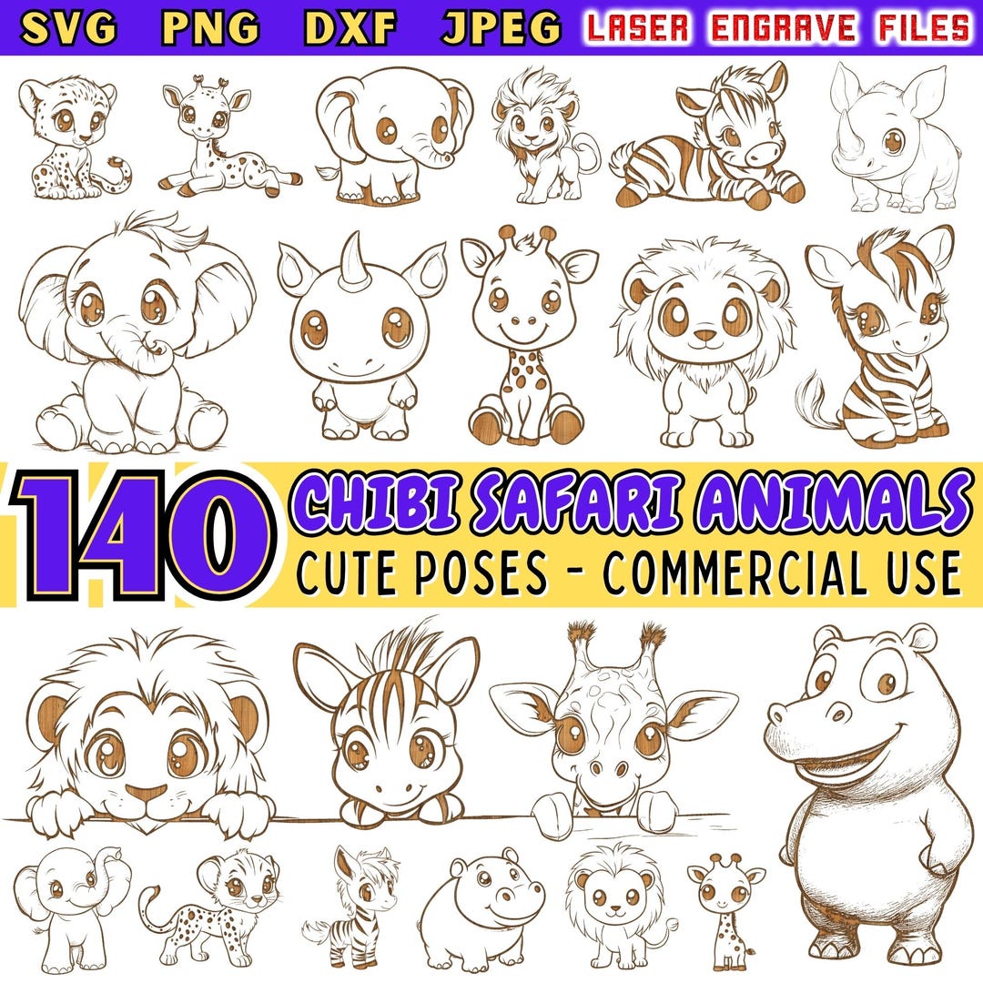 Chibi Safari Animals SVG | Cute Jungle Animal Clipart | Safari Animal ...