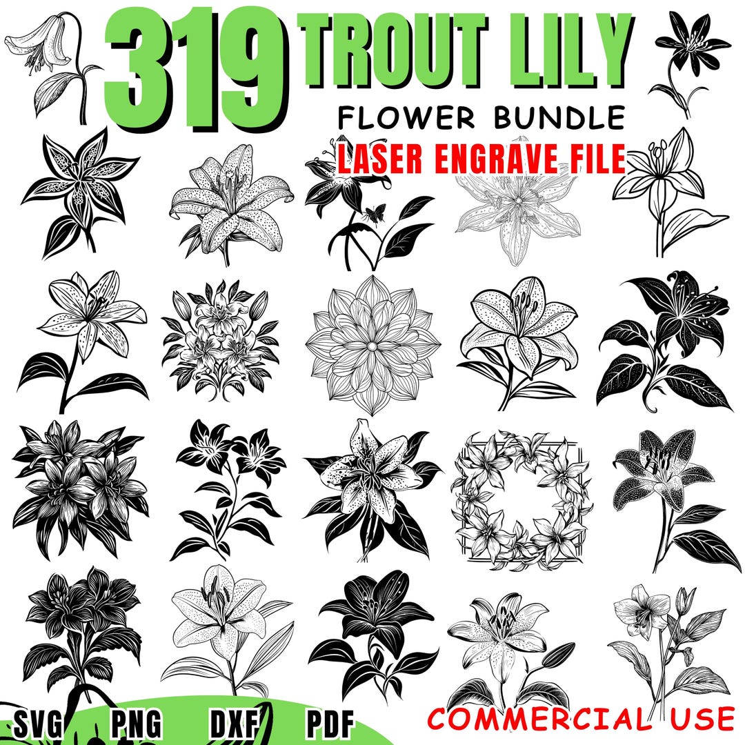 Trout Lily Flower Laser Engraving Files SVG & DXF Bundle | Floral ...