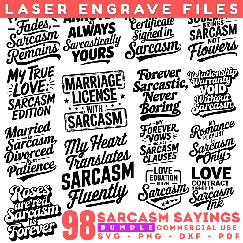 Laser Engrave Files Sarcasm Sayings Svg Png Pdf & Dxf Bundle Etched ...