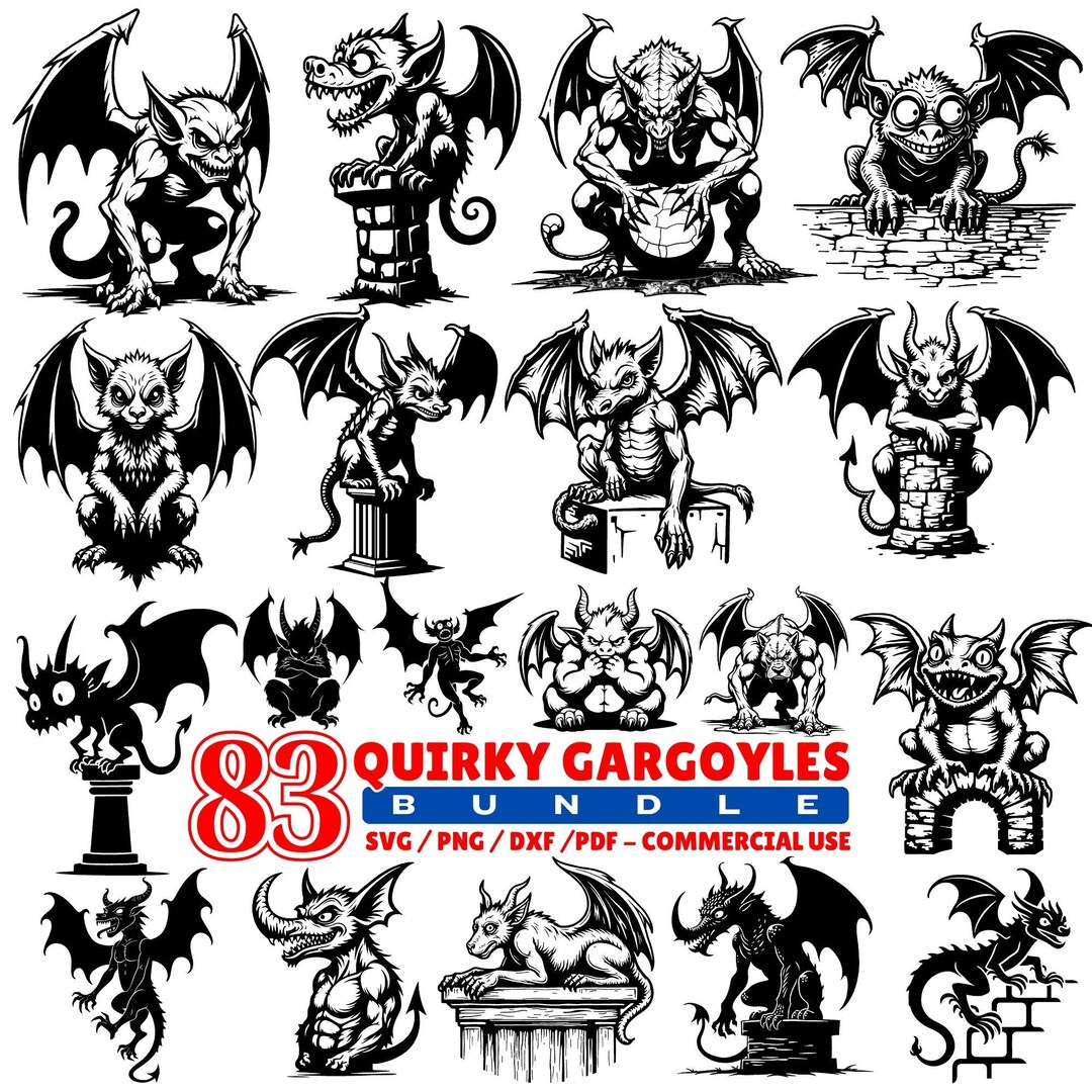 Funny Quirky Gargoyles Svg Png Pdf & Dxf Bundle Featuring Humorous ...