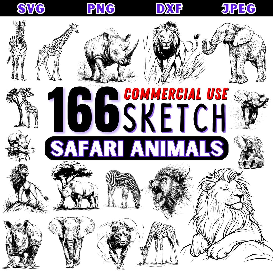 Safari Animals Sketch SVG Bundle | Safari Animal Cut Files | Cricut ...