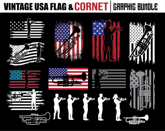 Cornet Svg Files FLAG BUNDLE Brass Music Musical Instrument - Etsy