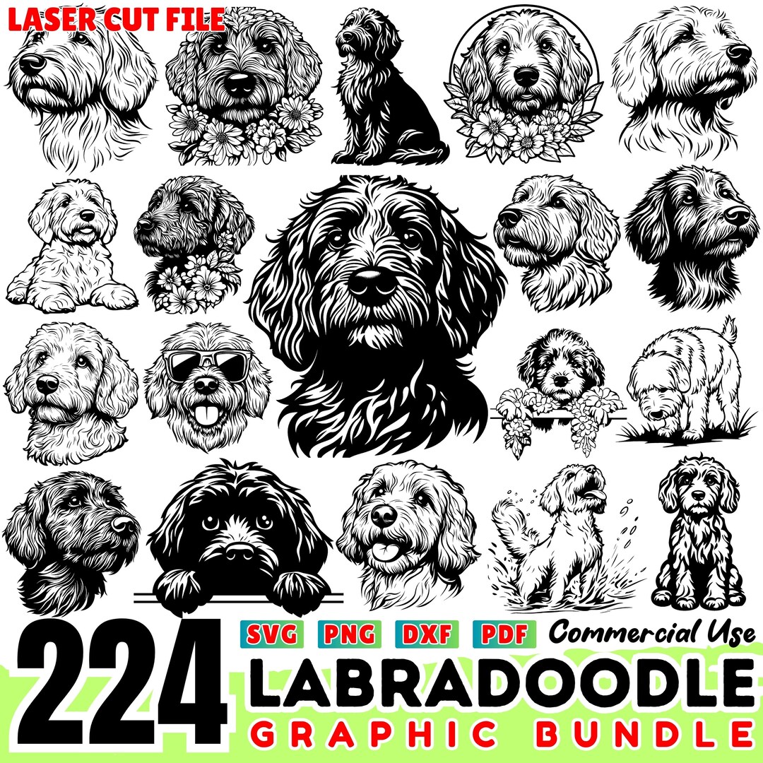 Labradoodle Dog Laser Cut Files | Pet Breed DXF Bundle | Dog Silhouette ...