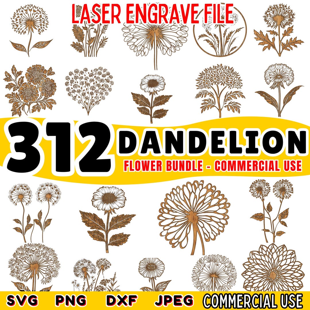 Dandelion Flower Engraving Files | Dandelion SVG & DXF Bundle | Floral ...