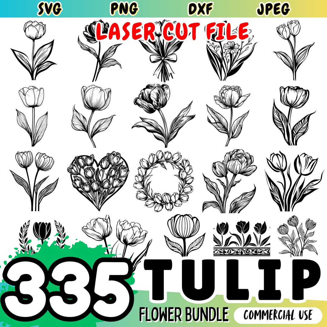 Tulip Flower Laser Cut Files | SVG DXF Bundle | Floral Patterns | Tulip ...