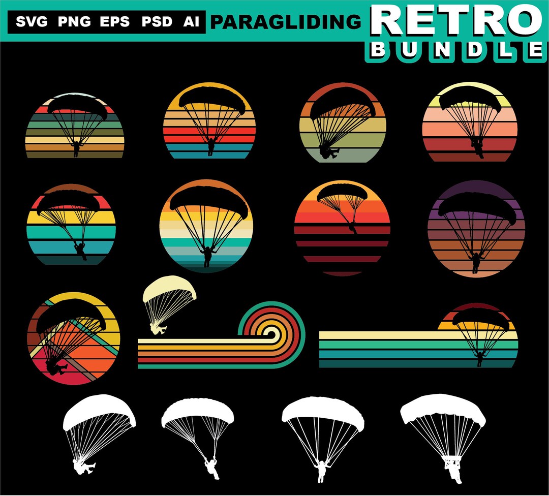Parachute Svg Files Retro Bundle Graphic Art - Skydiving Svg or ...