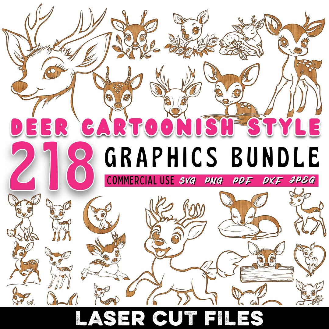 Cartoon Deer Laser Cut Files | Cute Woodland Animal | DXF & SVG for CNC ...