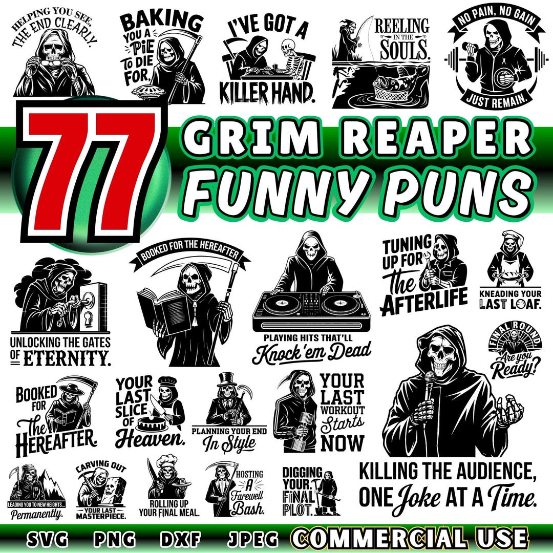 Grim Reaper Pun Shirt Designs | Funny Reaper SVG Bundle | Humorous ...