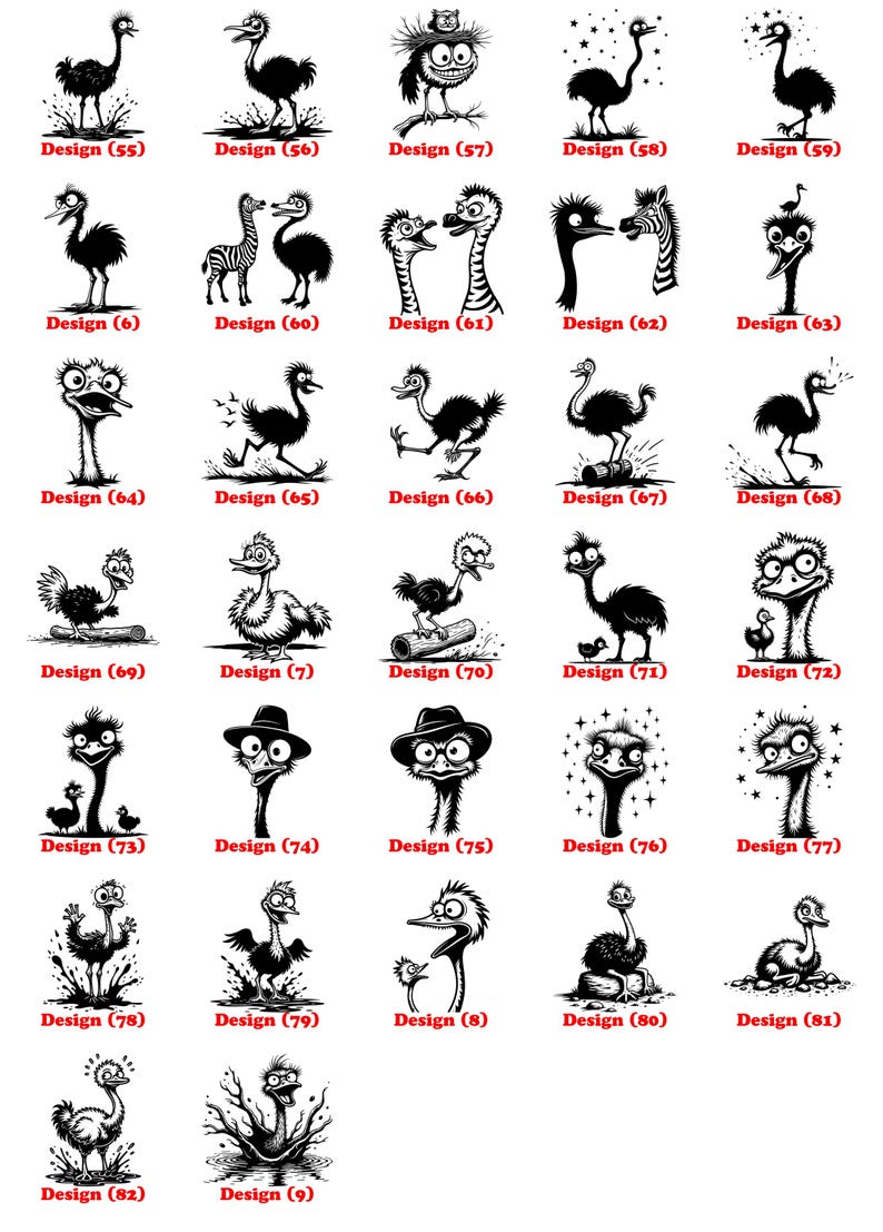 Goofy Big Eyes Ostrich Svg Png Pdf & Dxf Bundle | Funny Cute Ostrich ...
