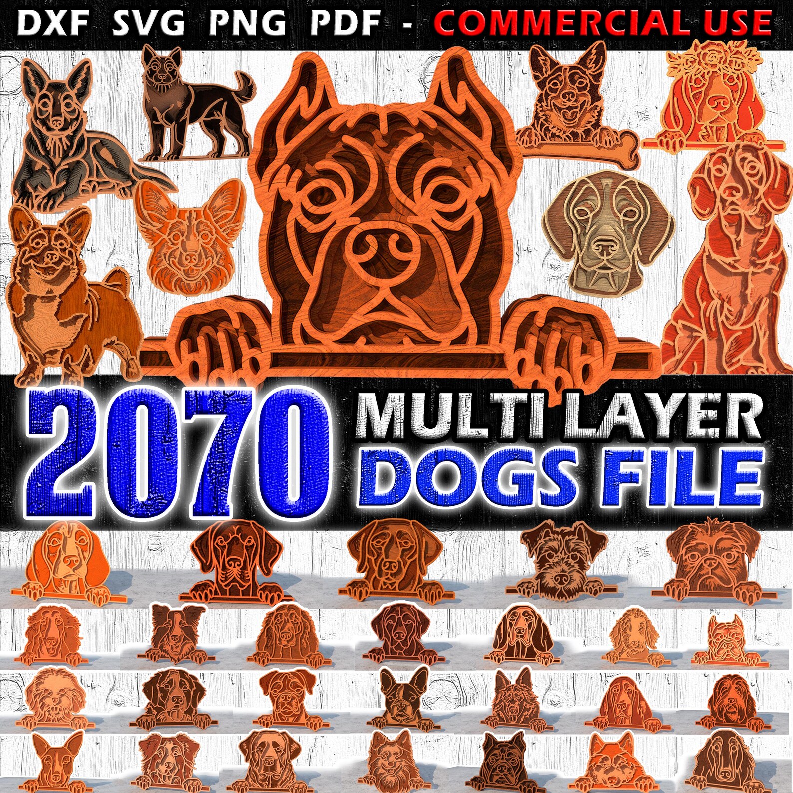 DOGS Multi Layer Laser Cut Files Dxf, Svg, Eps & Pdf Bundle - Complete ...