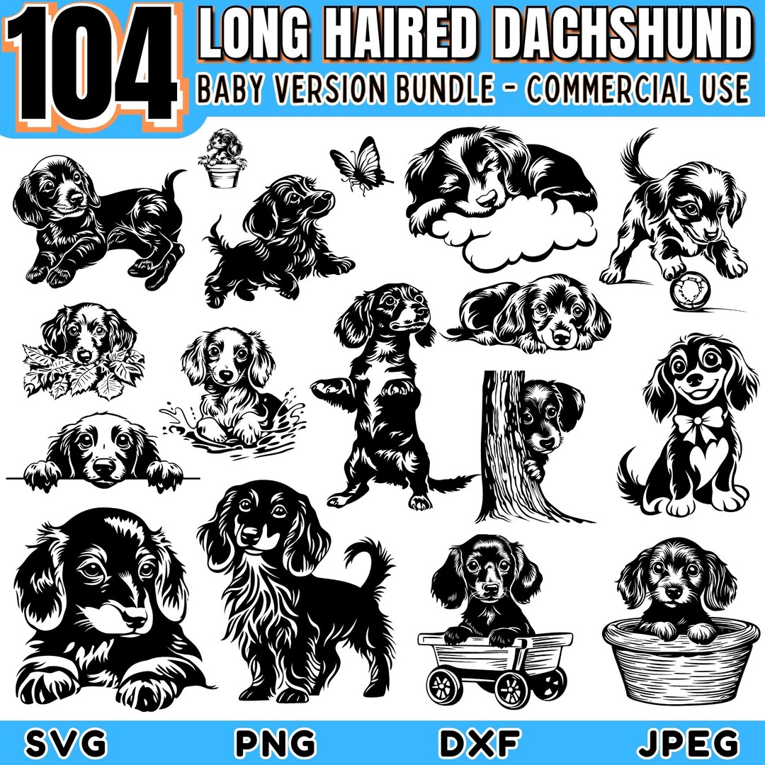Long Haired Dachshund Baby Laser Cut Files | Cute Dog DXF Bundle ...