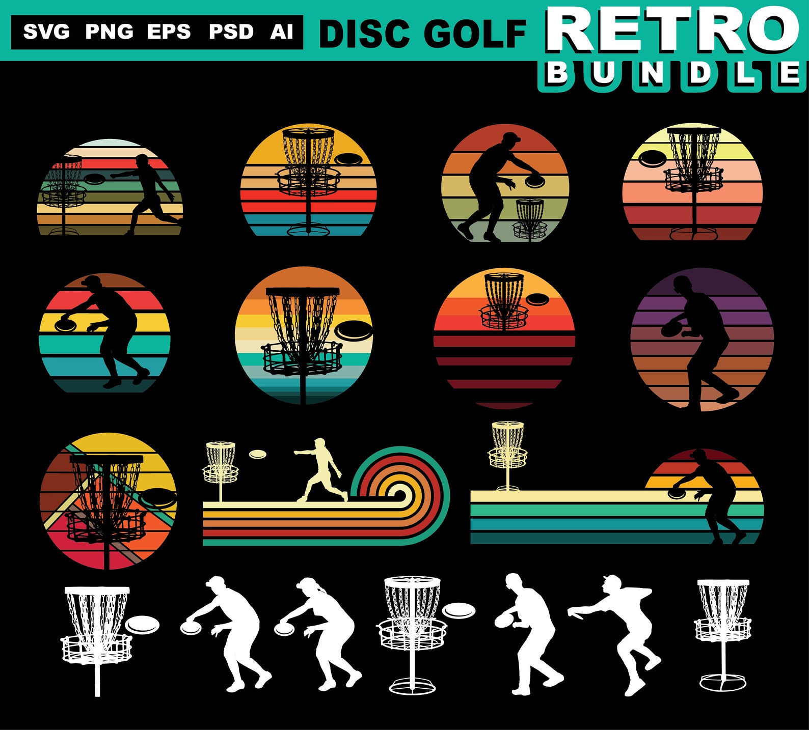 Disc Golf Svg File RETRO BUNDLE Awesome Graphics Drawing Art - Etsy Canada