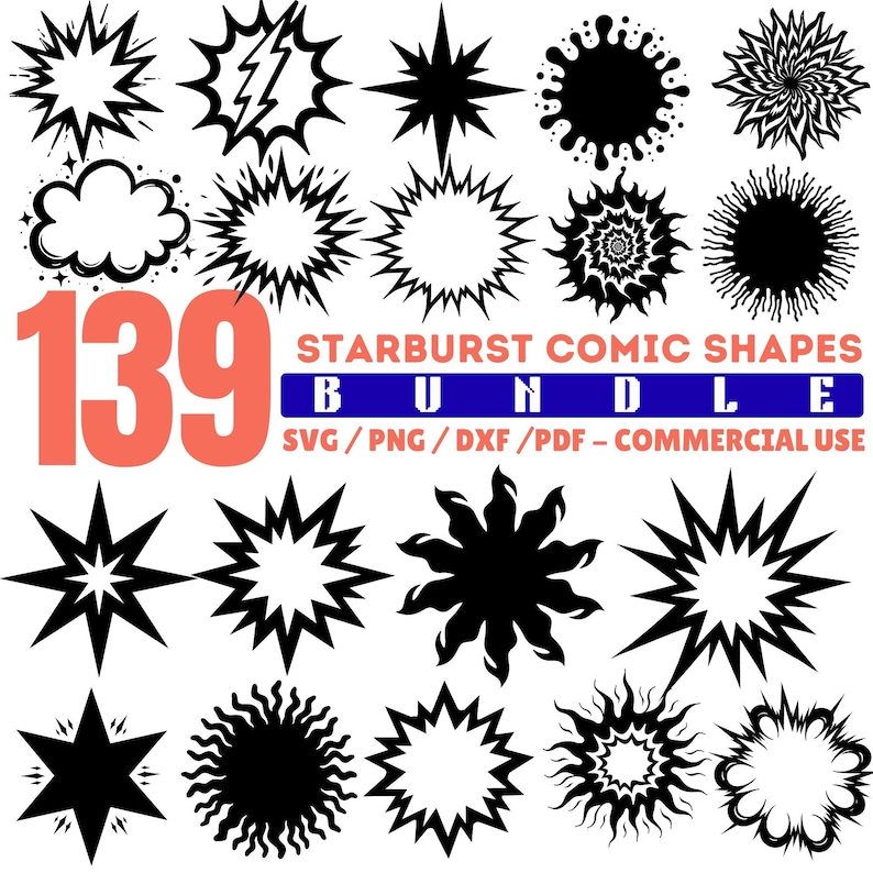 Starburst Comic Shapes Svg Png Pdf & Dxf Bundle for Crafting and Vinyl ...