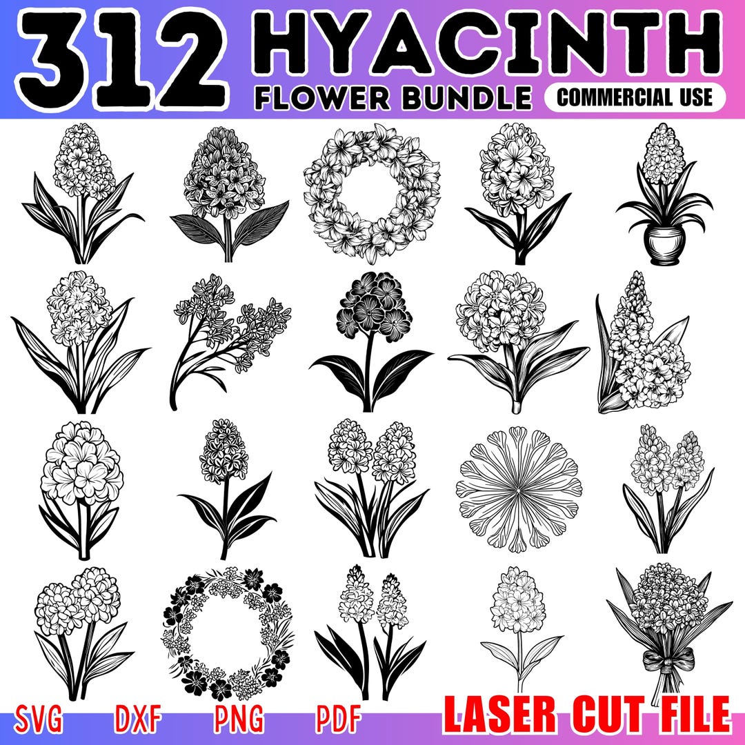 Hyacinth Flower DXF Bundle | Floral Laser Cut Patterns | CNC Ready Designs | Spring Blossom ...