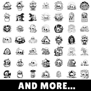 Cute Chibi Skeleton Skull Scene SVG Bundle | Kawaii Skull Cut Files ...