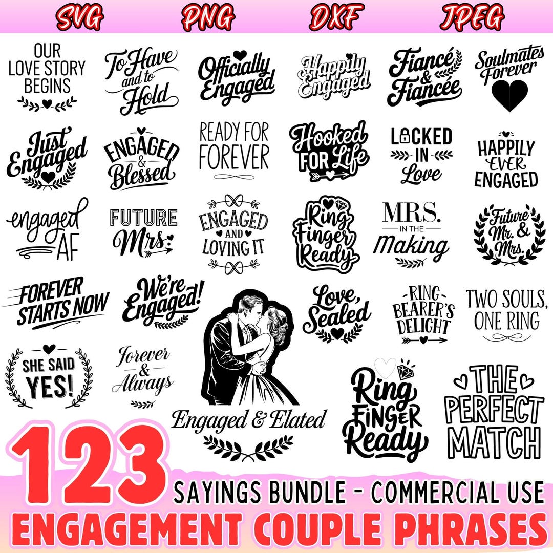 Engagement Couple SVG | Romantic Phrases SVG Bundle | Love and Proposal ...