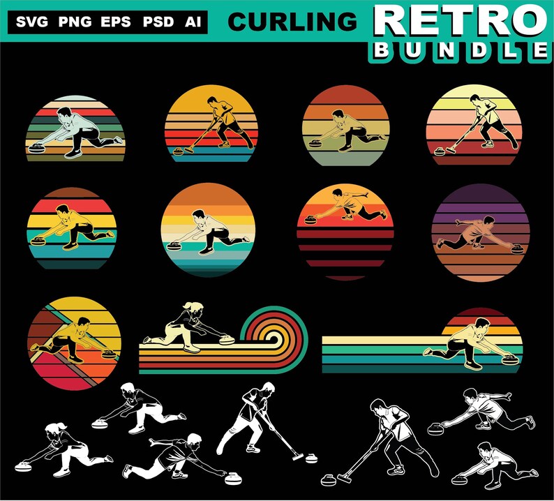 Curling Svg Files CURLING RETRO BUNDLE Curling Winter Sports - Etsy