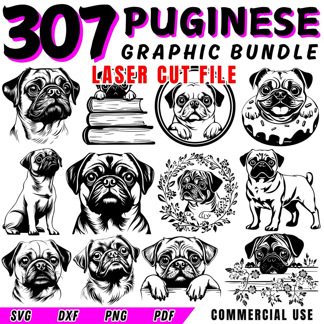 Puginese Dog Laser Cut Files | Pug Pekingese Mix | SVG DXF Bundle | CNC ...